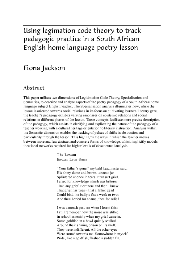 (PDF) Using legimation code theory to track pedagogic practice in a ...