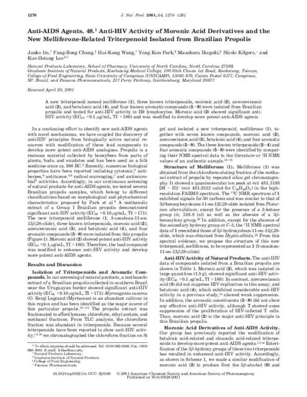 (PDF) Anti-AIDS Agents. 48. 1 Anti-HIV Activity of Moronic Acid ...