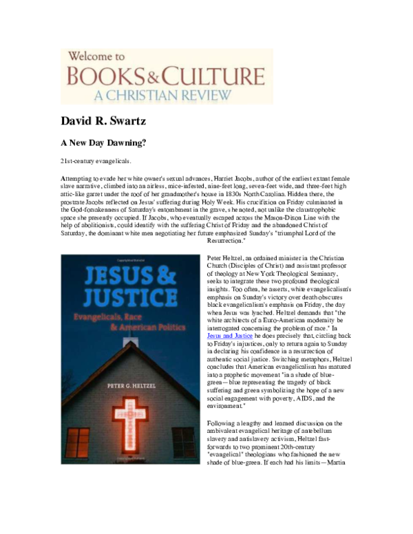 Peter Heltzel, Jesus and Justice: Evangelicals, Race, and American Politics