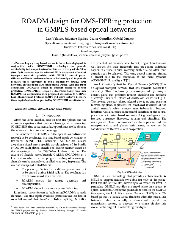 Pdf Roadm Design For Oms Dpring In Gmpls Networks 