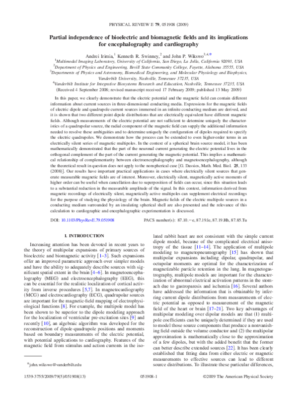 (PDF) Partial independence of bioelectric and biomagnetic fields and its implications for ...