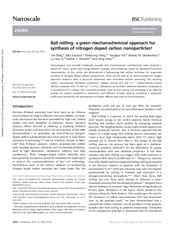 (PDF) Ball milling: a green mechanochemical approach for synthesis of nitrogen doped carbon ...