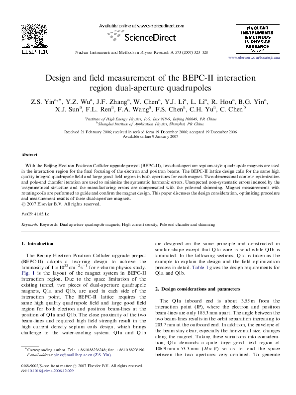 (PDF) Design and field measurement of the BEPC-II interaction region ...