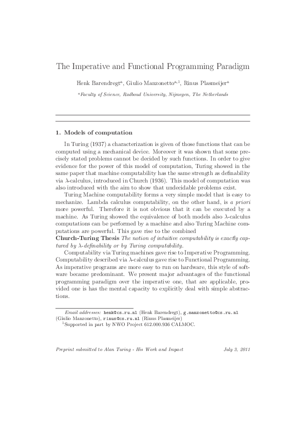 (PDF) The Imperative and Functional Programming Paradigm (PDF) The Imperative and Functional Programming Paradigm