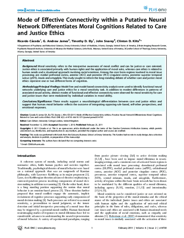 Pdf Mode Of Effective Connectivity Within A Putative Neural Network Differentiates Moral