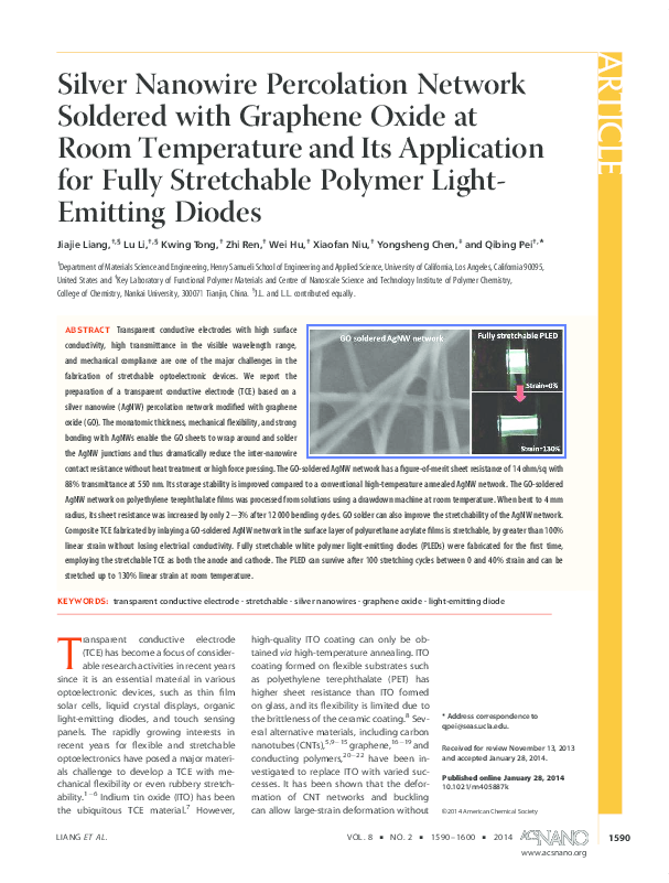 (PDF) Silver Nanowire Percolation Network Soldered with Graphene Oxide ...