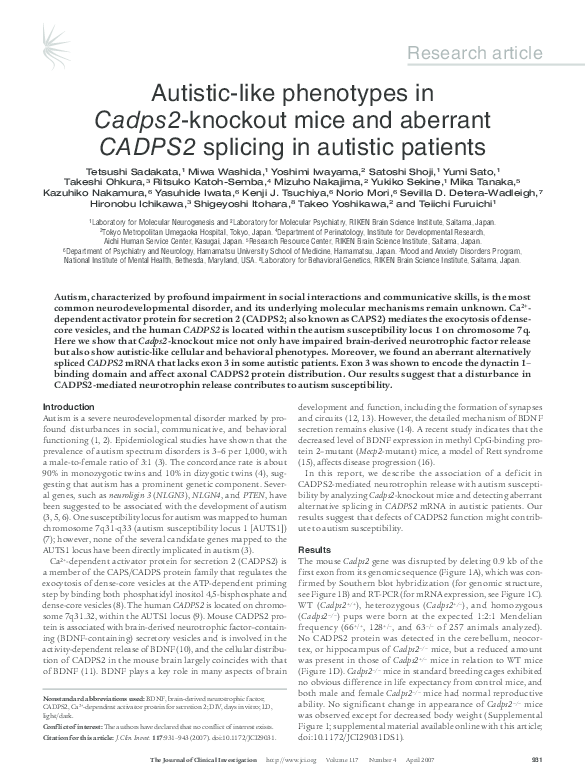 (PDF) Autistic-like phenotypes in Cadps2-knockout mice and aberrant ...