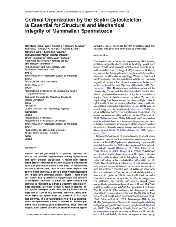 (PDF) Cortical Organization by the Septin Cytoskeleton Is Essential for ...