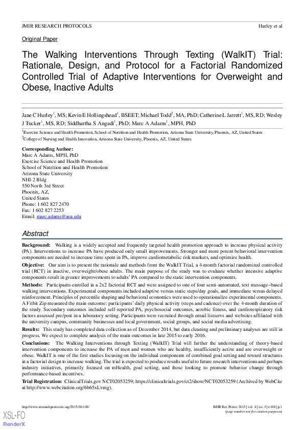 (PDF) The Walking Interventions Through Texting (WalkIT) Trial: Rationale, Design, and Protocol ...