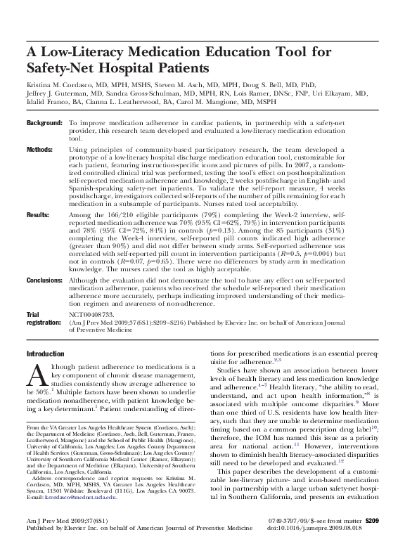 (PDF) A Low-Literacy Medication Education Tool for Safety-Net Hospital ...