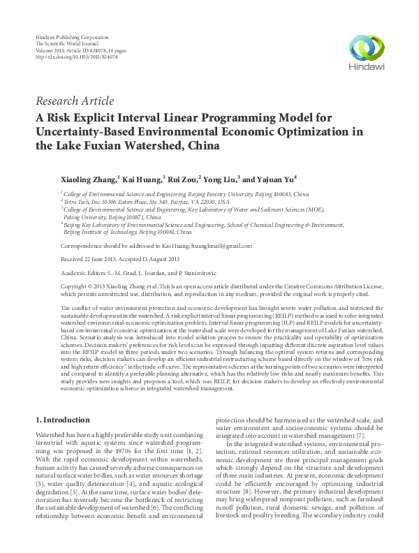 (PDF) Risk Explicit Interval Linear Programming Model for Uncertainty-Based Nutrient-Reduction ...