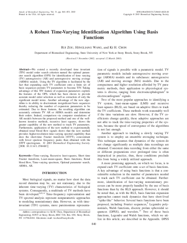 Pdf A Robust Time Varying Identification Algorithm Using Basis Functions