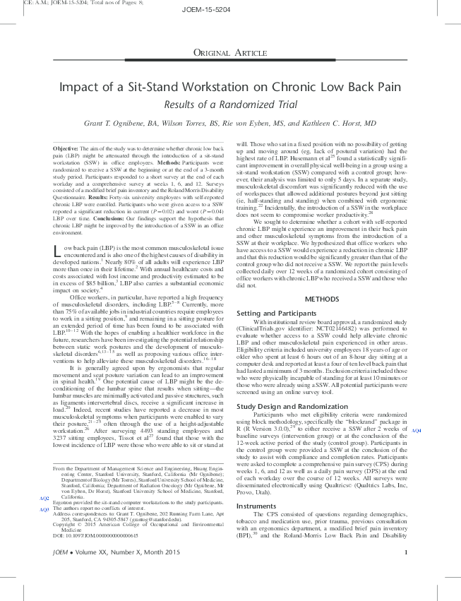 (PDF) Impact of a Sit-Stand Workstation on Chronic Low Back Pain ...