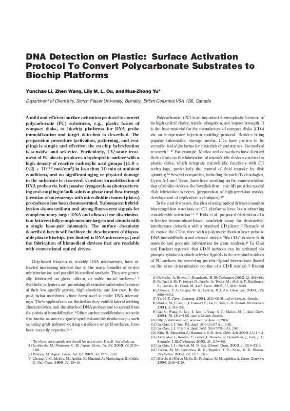 (PDF) DNA Detection on Plastic: Surface Activation Protocol To Convert ...