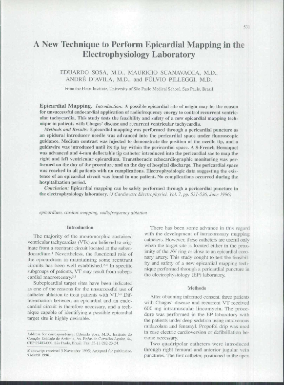 (PDF) A New Technique to Perform Epicardial Mapping in the Electrophysiology Laboratory