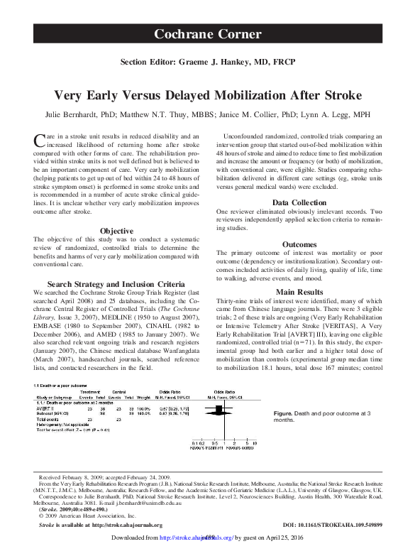 (PDF) Very Early Versus Delayed Mobilization After Stroke