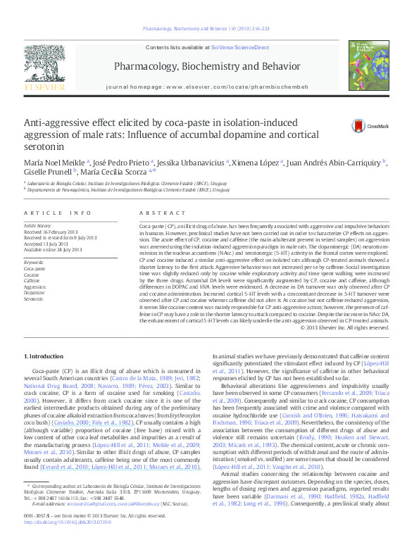 (PDF) Anti-aggressive effect elicited by coca-paste in isolation ...