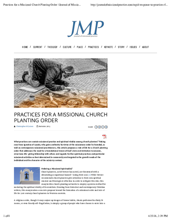 Practices for a Missional Church Planting Order | Journal of Missional ...