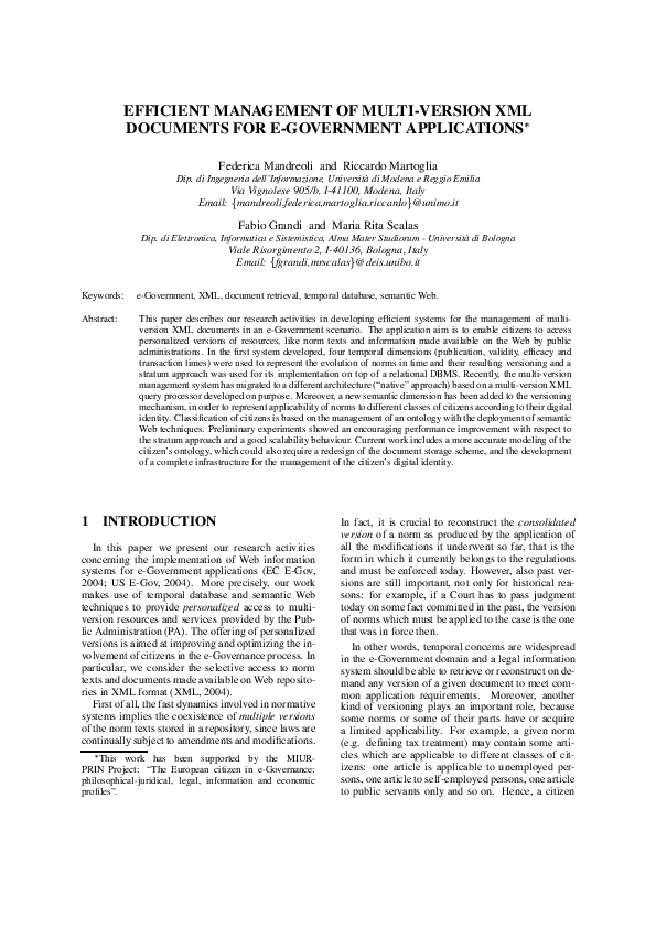 (PDF) Efficient Management of Multi-version XML Documents for e-Government Applications