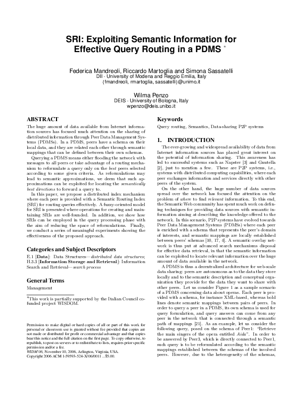(PDF) SRI: exploiting semantic information for effective query routing in a PDMS