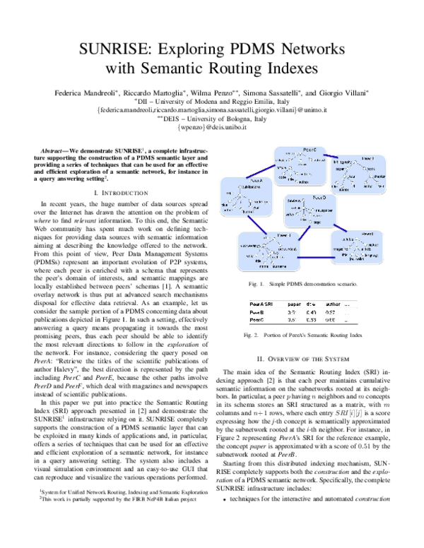 (PDF) SUNRISE: exploring PDMS networks with semantic routing indexes