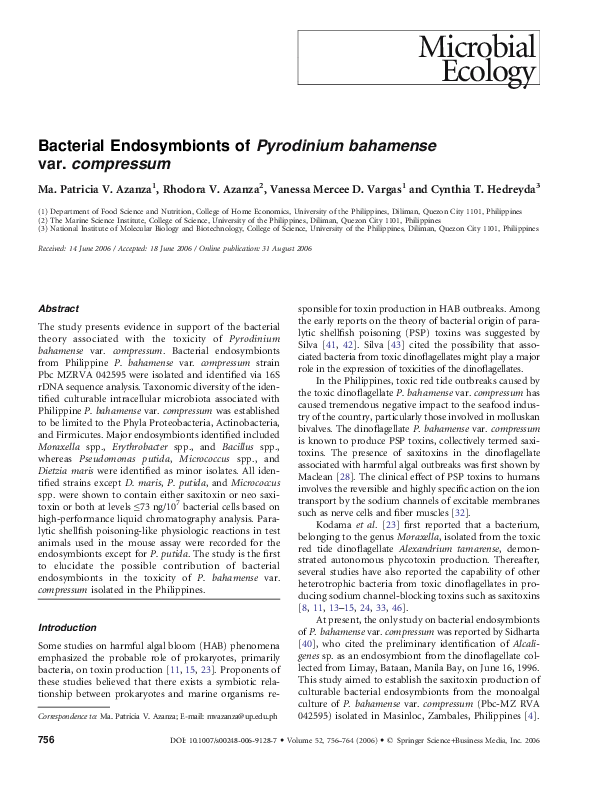 (PDF) Bacterial Endosymbionts of Pyrodinium bahamense var. compressum