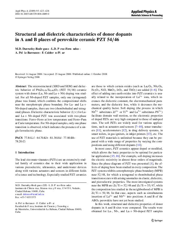 (PDF) Structural and dielectric characteristics of donor dopants in A and B places of perovskite ...