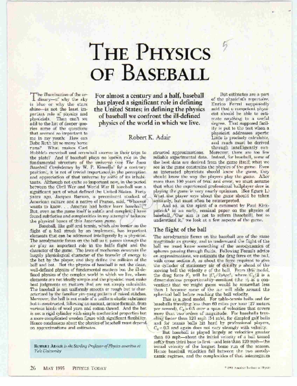 (PDF) The physics of baseball