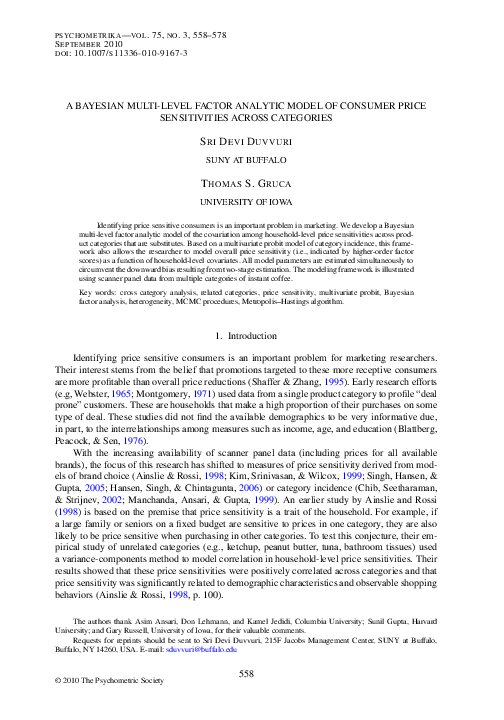 (PDF) A Bayesian Multi-Level Factor Analytic Model of Consumer Price Sensitivities Across Categories