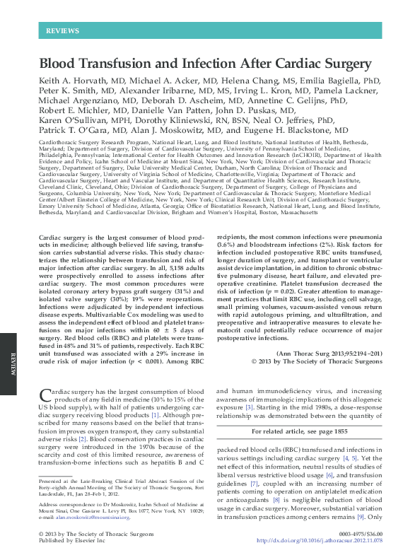 (PDF) Blood Transfusion and Infection After Cardiac Surgery | Alan ...