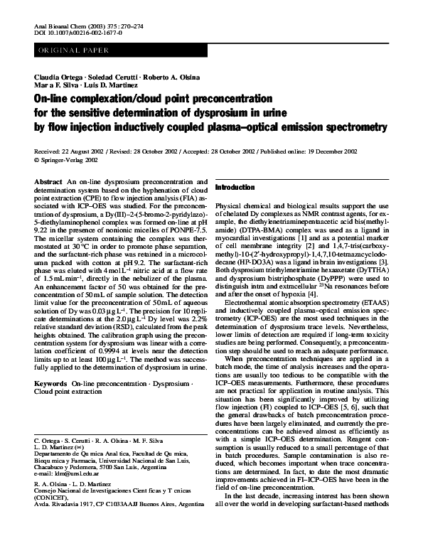 Pdf On Line Complexation Cloud Point Preconcentration For The