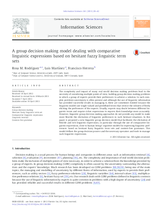 Pdf A Group Decision Making Model Dealing With Comparative Linguistic Expressions Based On
