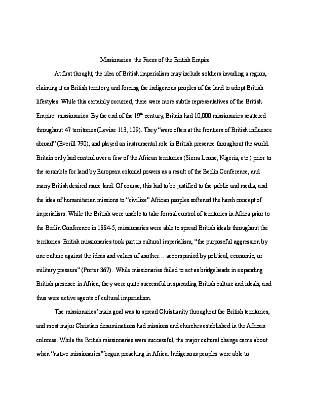 (DOC) Missionaries: the Faces of the British Empire