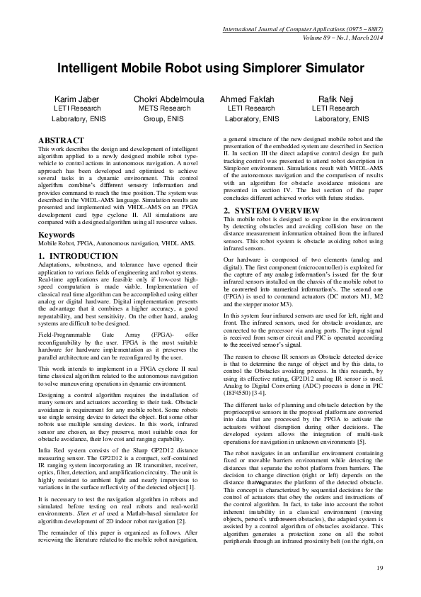 Pdf Intelligent Mobile Robot Using Simplorer Simulator