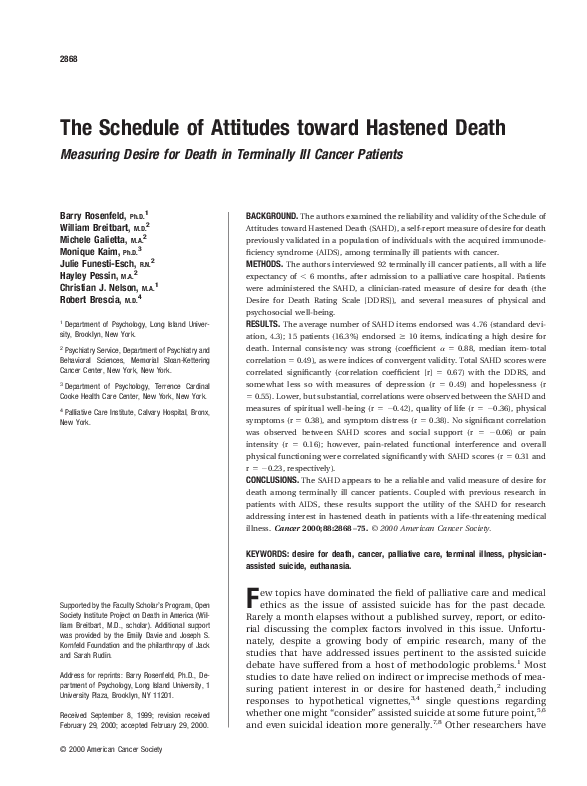 (PDF) The schedule of attitudes toward hastened death