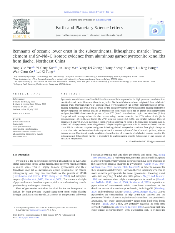 (PDF) Remnants of oceanic lower crust in the subcontinental lithospheric mantle: Trace element ...