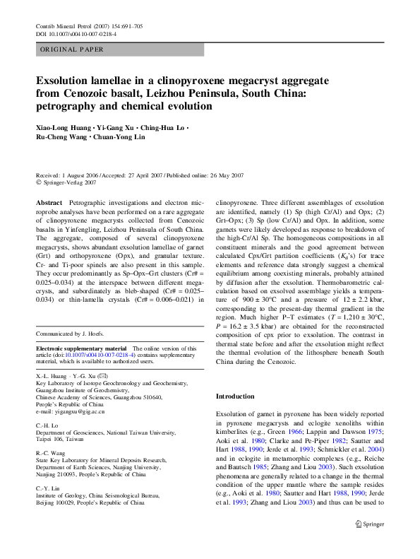 (PDF) Exsolution lamellae in a clinopyroxene megacryst aggregate from ...