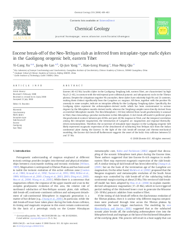 (PDF) Eocene break-off of the Neo-Tethyan slab as inferred from ...