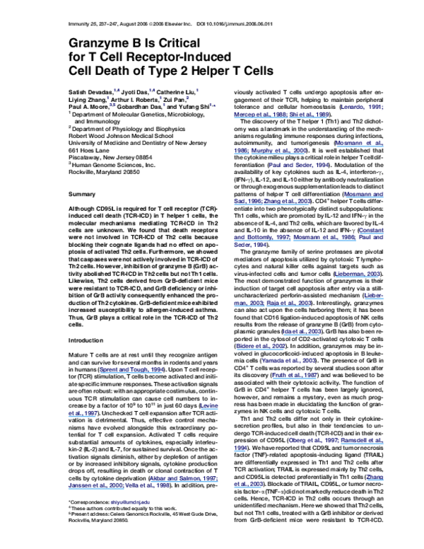(PDF) Granzyme B Is Critical for T Cell Receptor-Induced Cell Death of ...