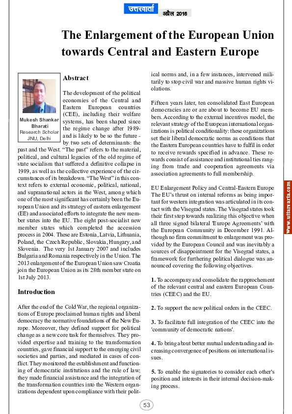 (PDF) The Enlargement of the European Union toward Central and Eastern ...