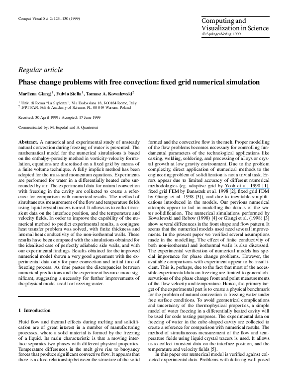 (PDF) Phase change problems with free convection: fixed grid numerical simulation