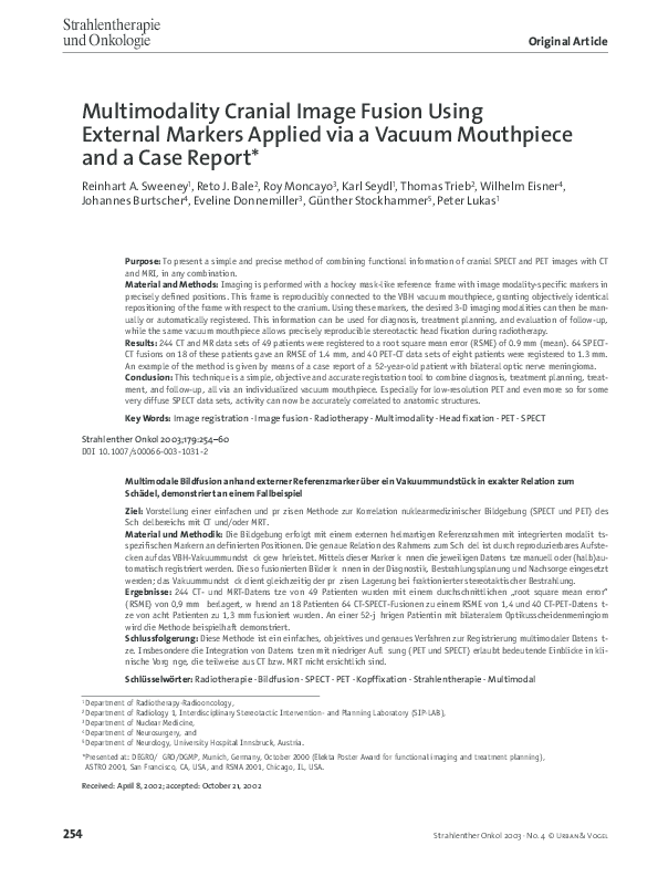(PDF) Multimodality Cranial Image Fusion Using External Markers Applied via a Vacuum Mouthpiece ...