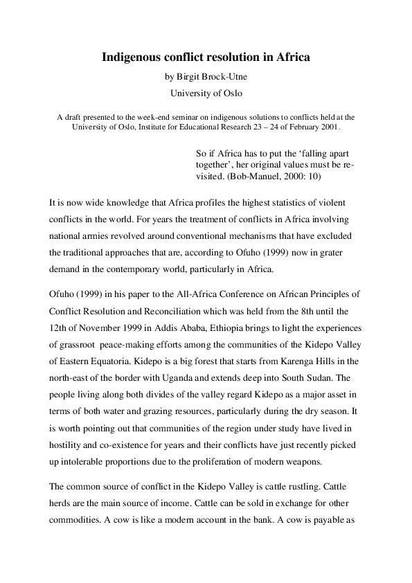 (PDF) Indigenous conflict resolution in Africa