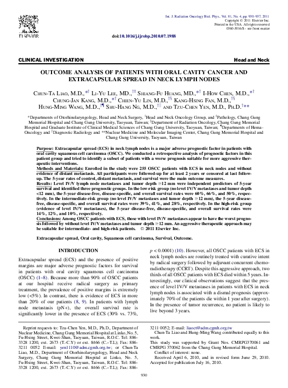 (PDF) Outcome Analysis of Patients With Oral Cavity Cancer and Extracapsular Spread in Neck ...