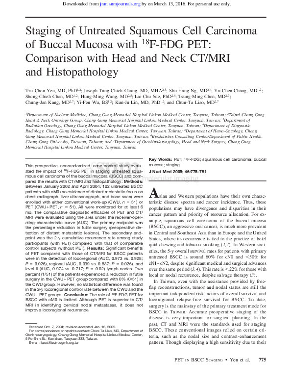 (PDF) Staging of untreated squamous cell carcinoma of buccal mucosa with 18F-FDG PET: Comparison ...