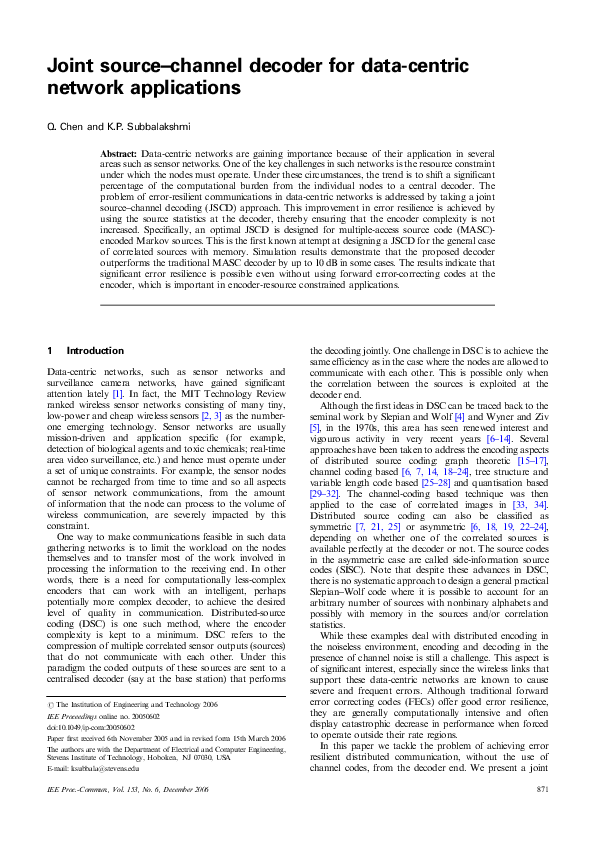 (PDF) Joint source–channel decoder for data-centric network applications