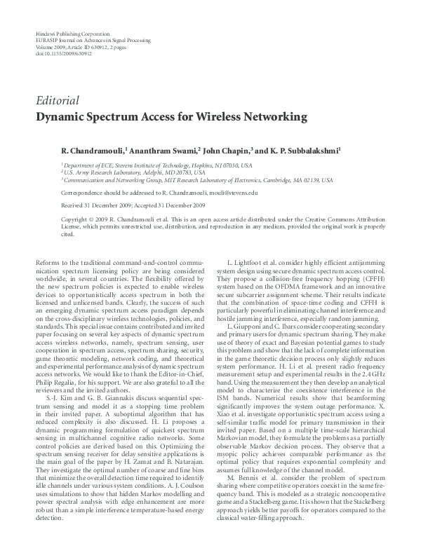 Pdf Dynamic Spectrum Access For Wireless Networking
