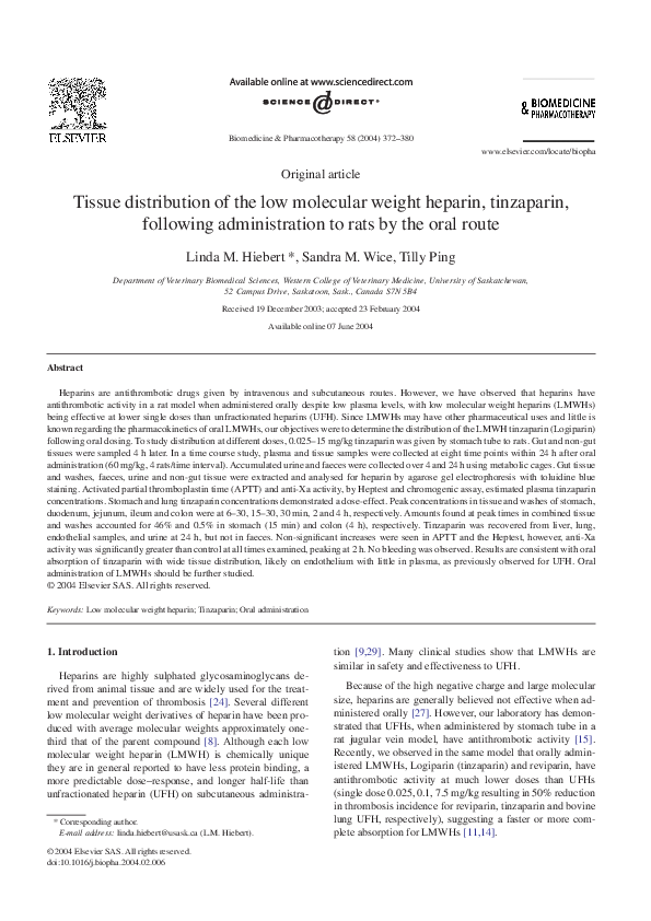 (PDF) Tissue distribution of the low molecular weight heparin ...