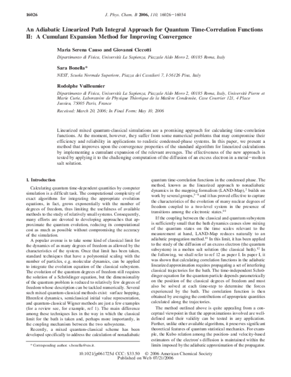 (PDF) An Adiabatic Linearized Path Integral Approach for Quantum Time-Correlation Functions II ...