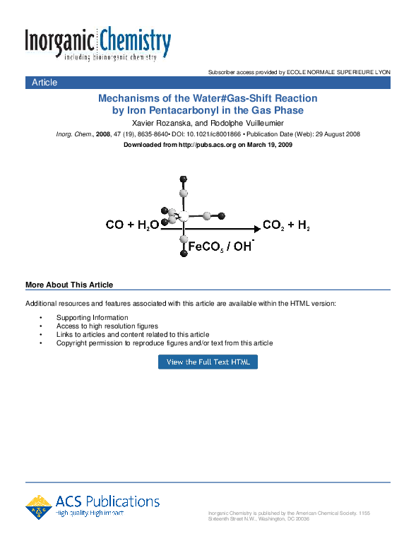 (PDF) Mechanisms of the Water−Gas-Shift Reaction by Iron Pentacarbonyl ...